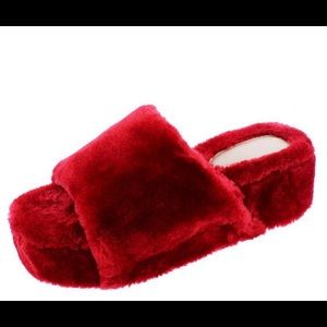 Shoes | Nib Red Plush Platform Hard Bottoms Slides Slipper | Poshmark